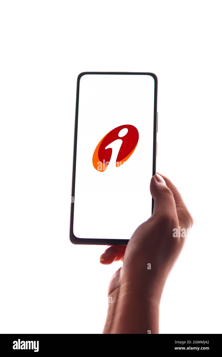 West Bangal, India - August 21, 2021 : Icici imobile logo on phone ...