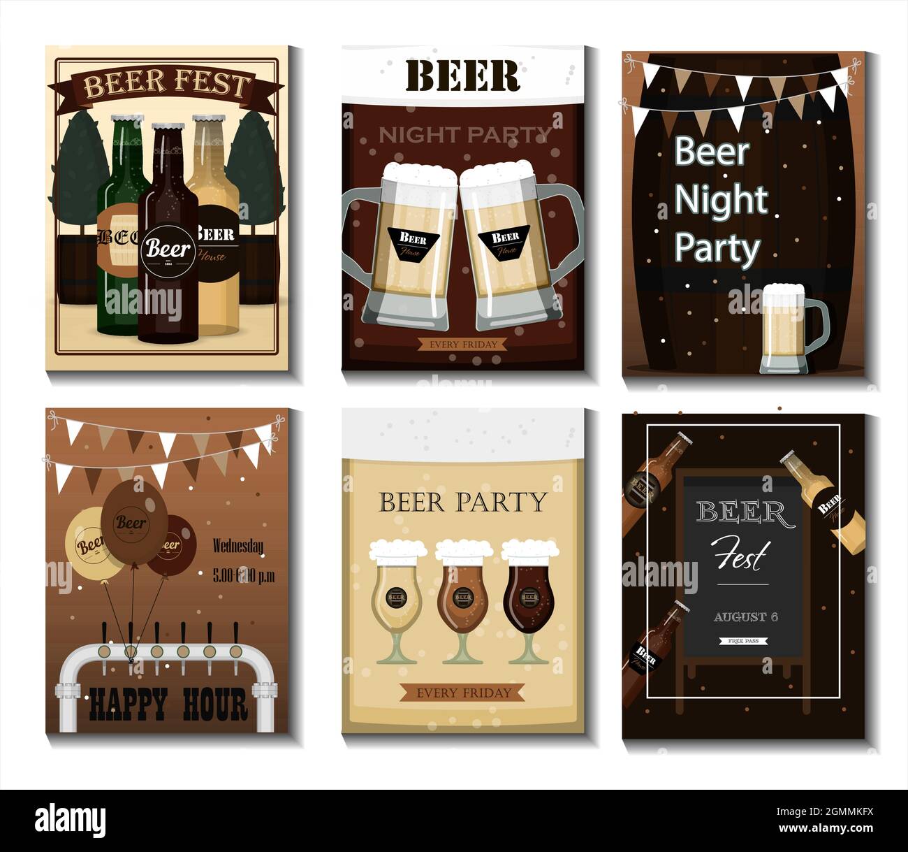 A set of vector flyers for a beer party, festival or advertising. Flat ...
