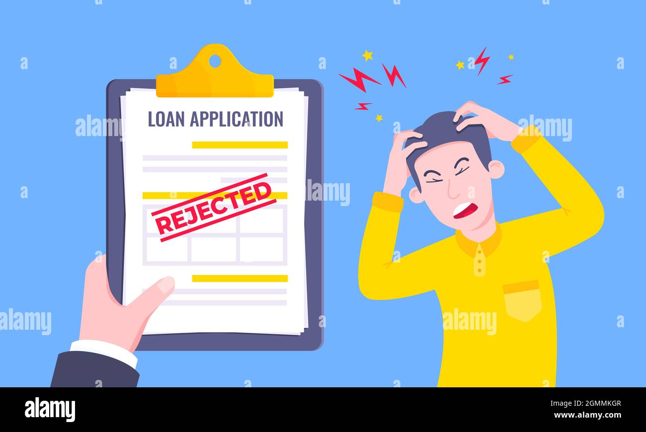 Sad man and rejected loan application form flat style design vector ...