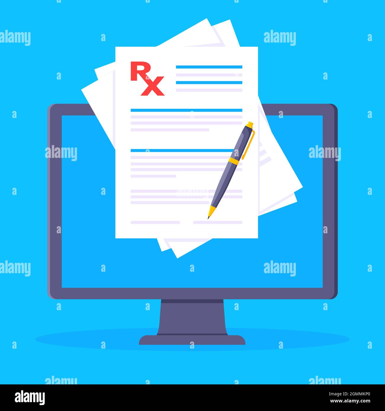 Medical rx form prescription popped up on PC screen with paper sheet ...