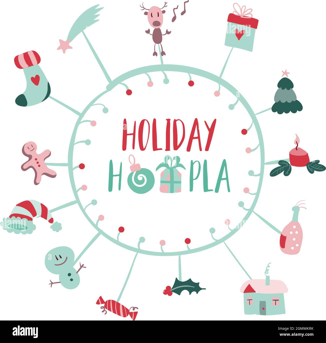 Christmas post card with merry xmas doodles and modern Christmas ...