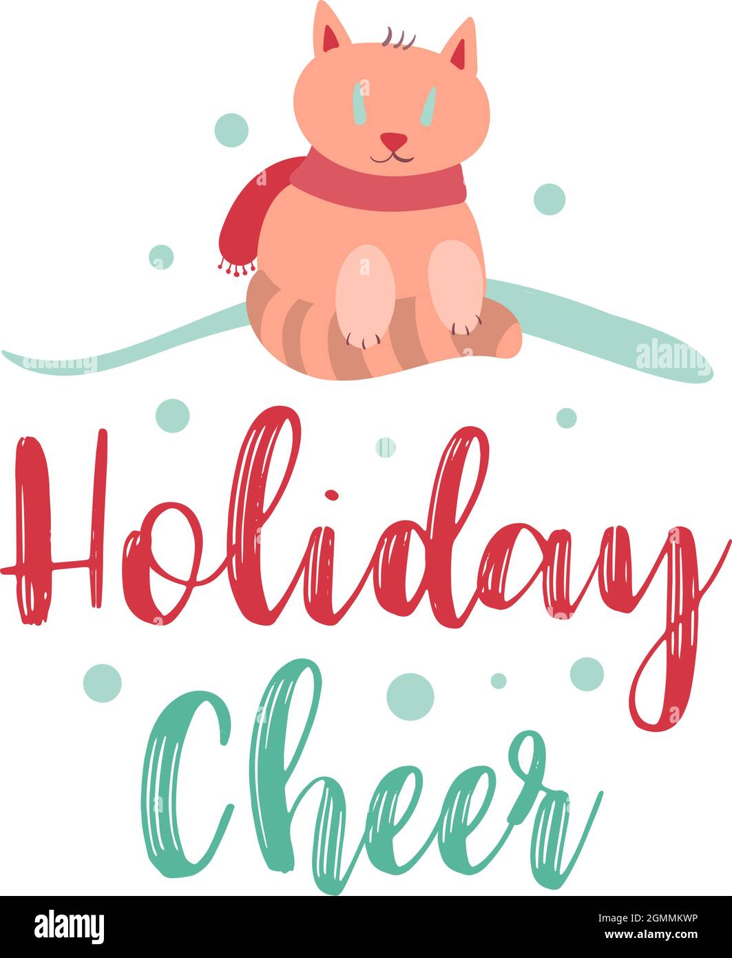 Christmas logotype or insignia. Cute cartoon cat. Holiday cheer Stock ...