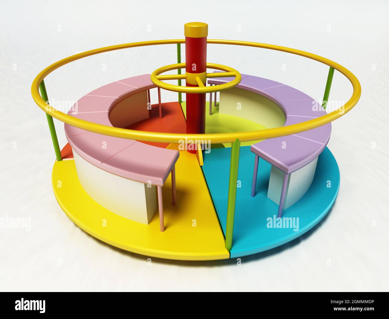 Multi-colored merry-go-round isolated on white background. 3D ...