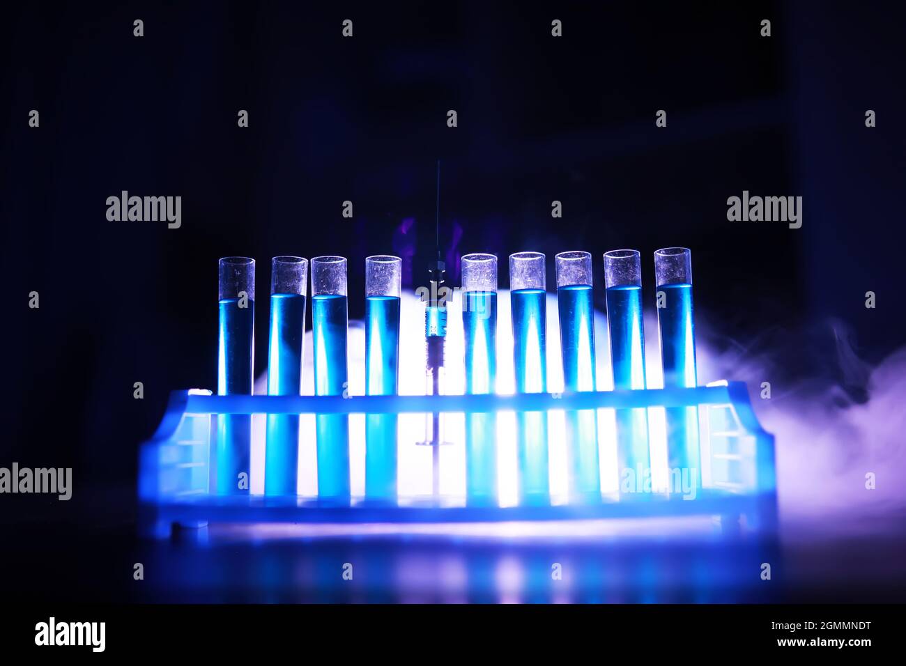 Test tube of glass overflows new liquid solution potassium blue ...