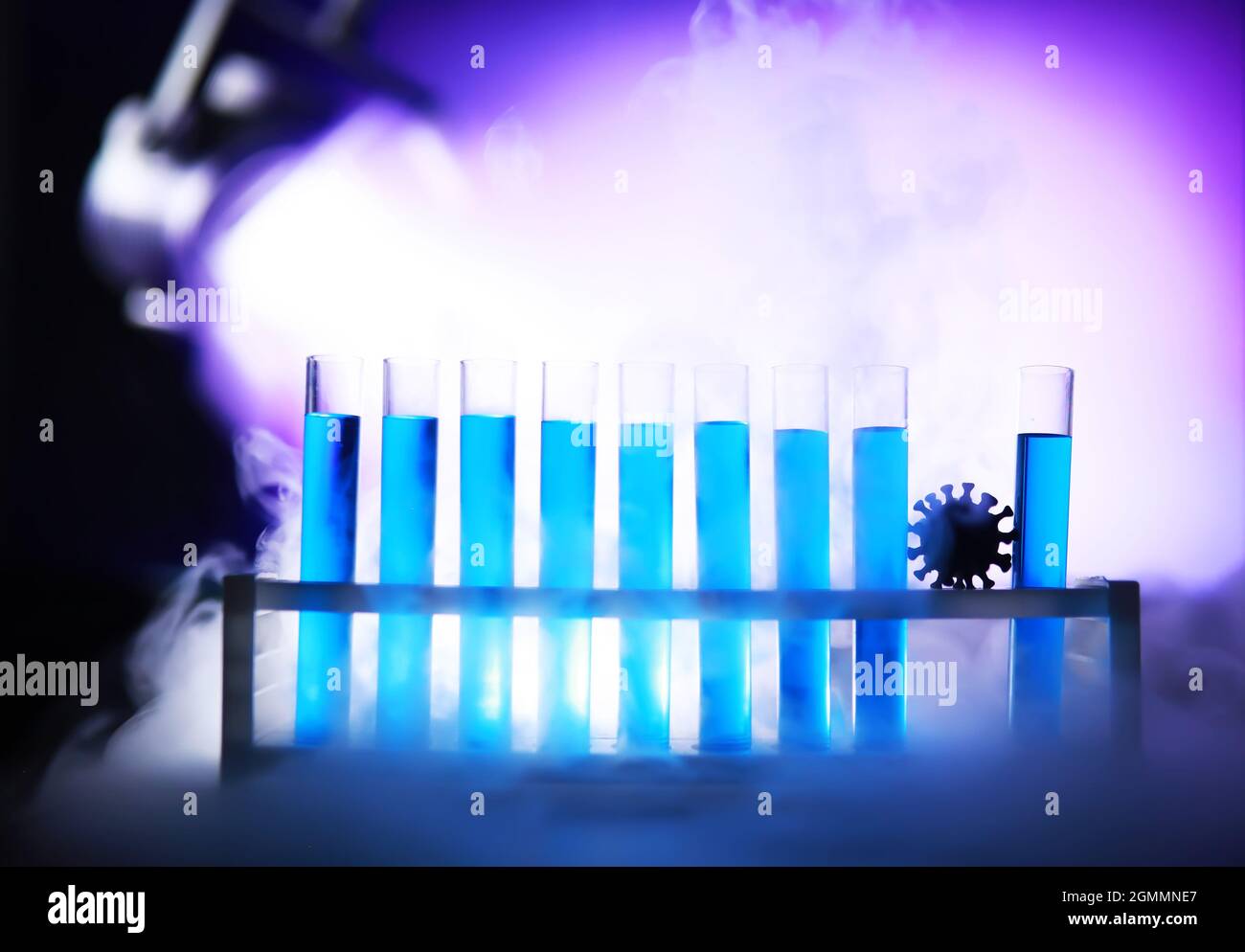 Test tube of glass overflows new liquid solution potassium blue ...