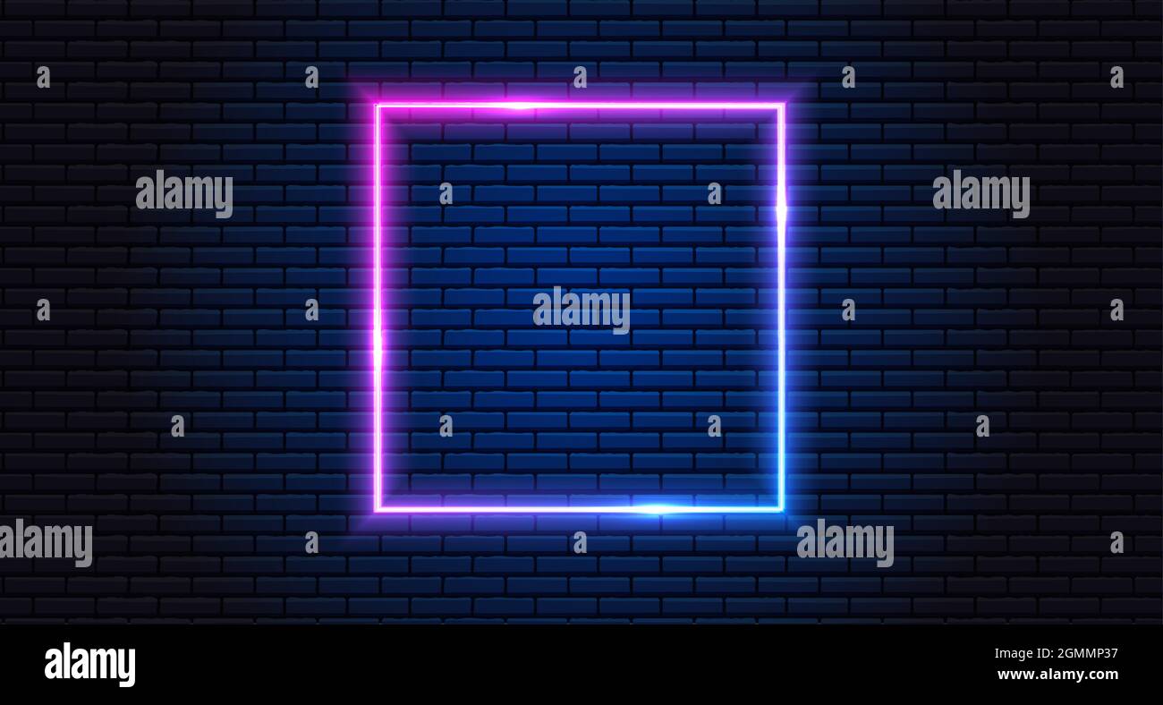 Square frame neon white light Stock Vector Images - Alamy