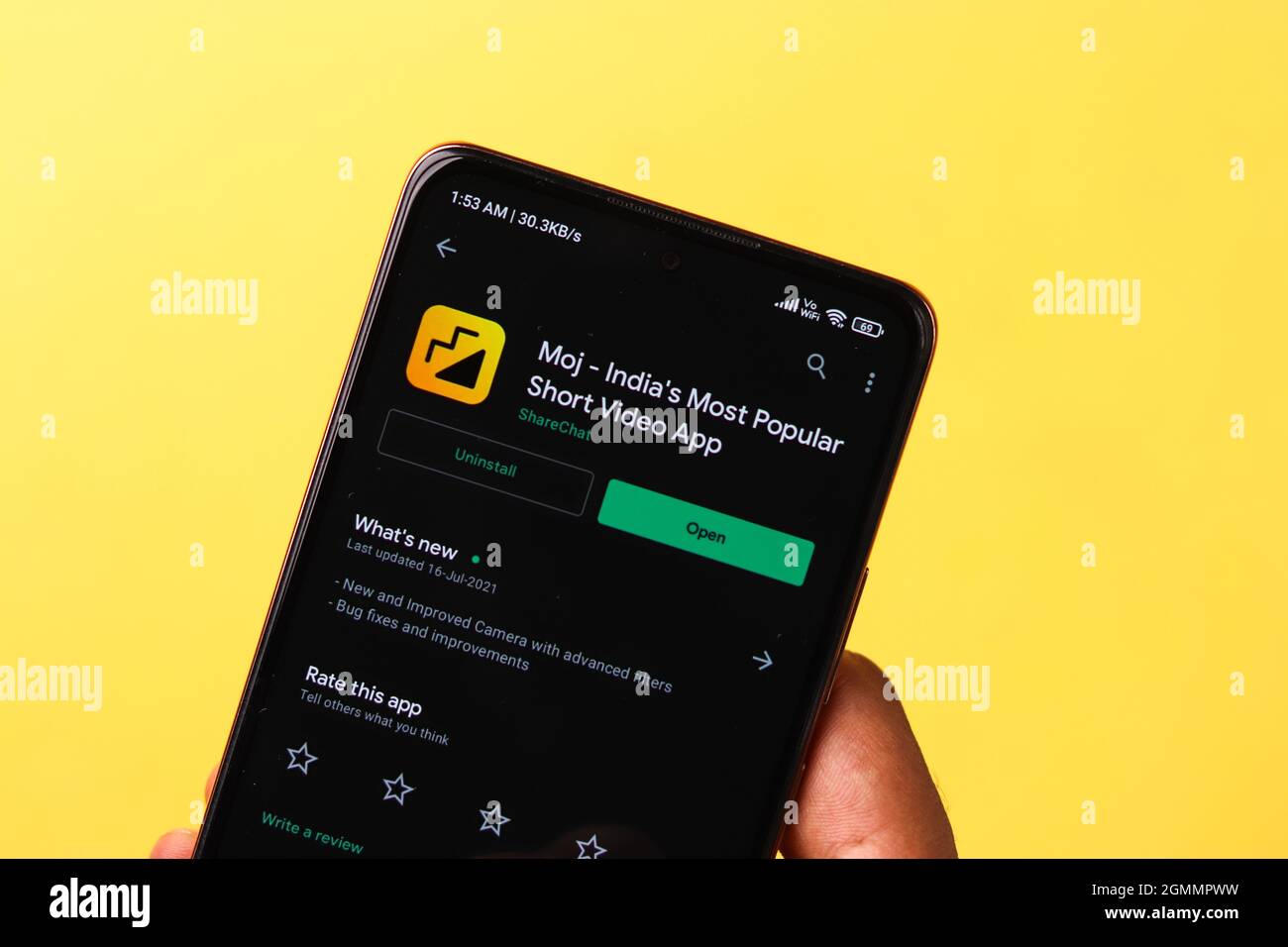 West Bangal, India - August 21, 2021 : Moj app logo on phone screen ...