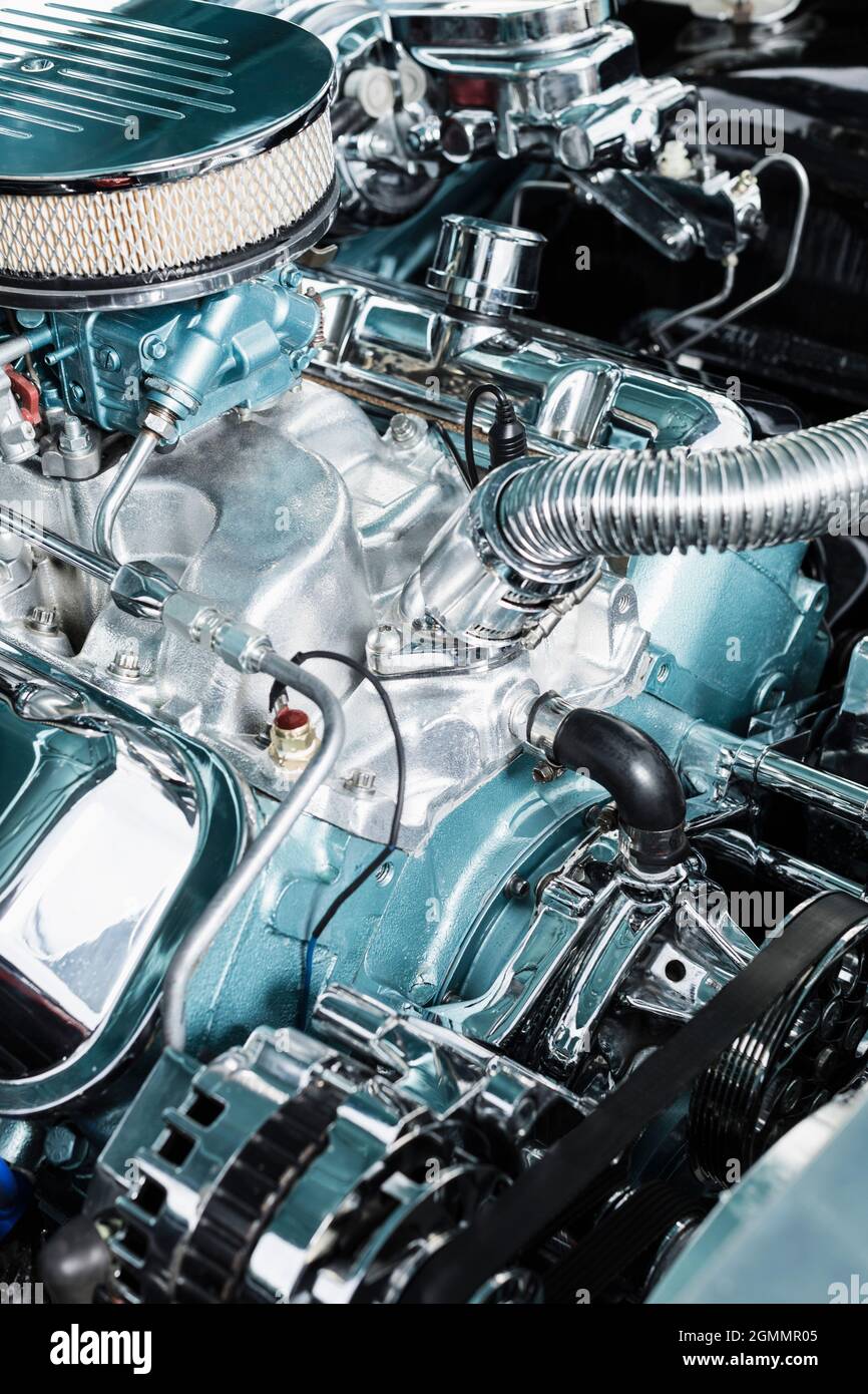 Close up chrome parts in car engine Stock Photo - Alamy