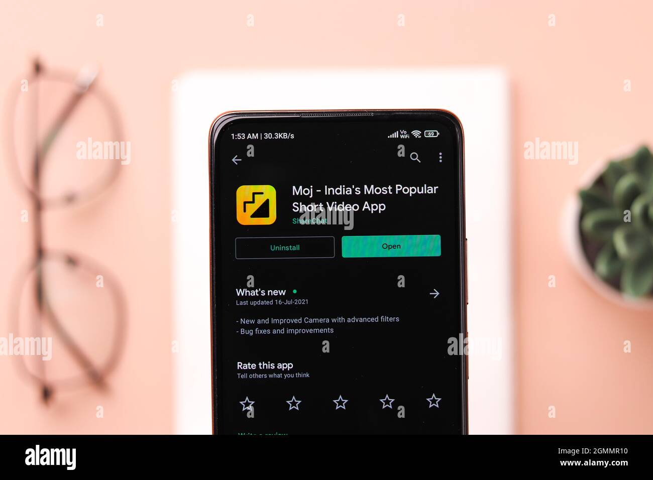 West Bangal, India - August 21, 2021 : Moj app logo on phone screen ...