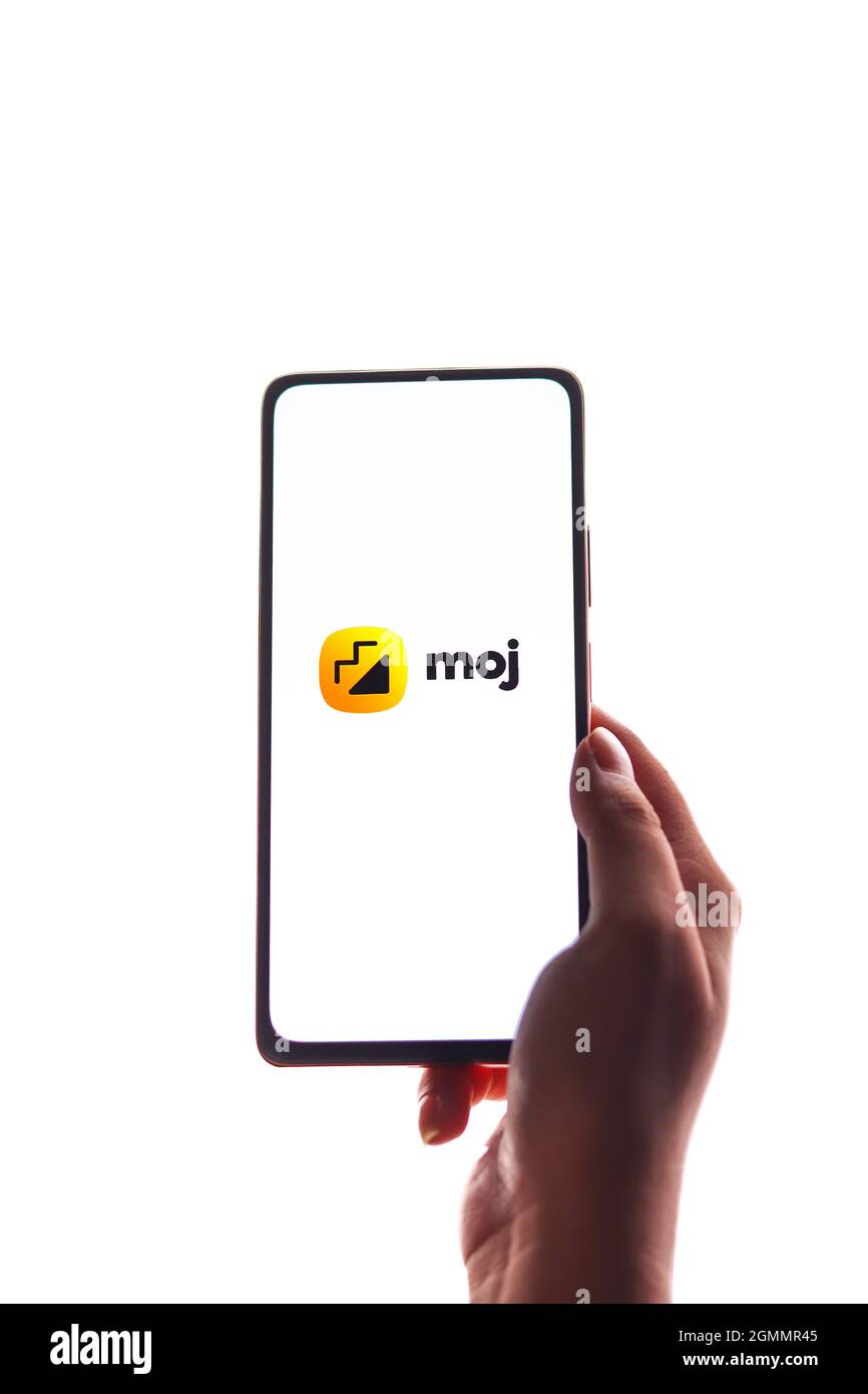 West Bangal, India - August 21, 2021 : Moj app logo on phone screen ...