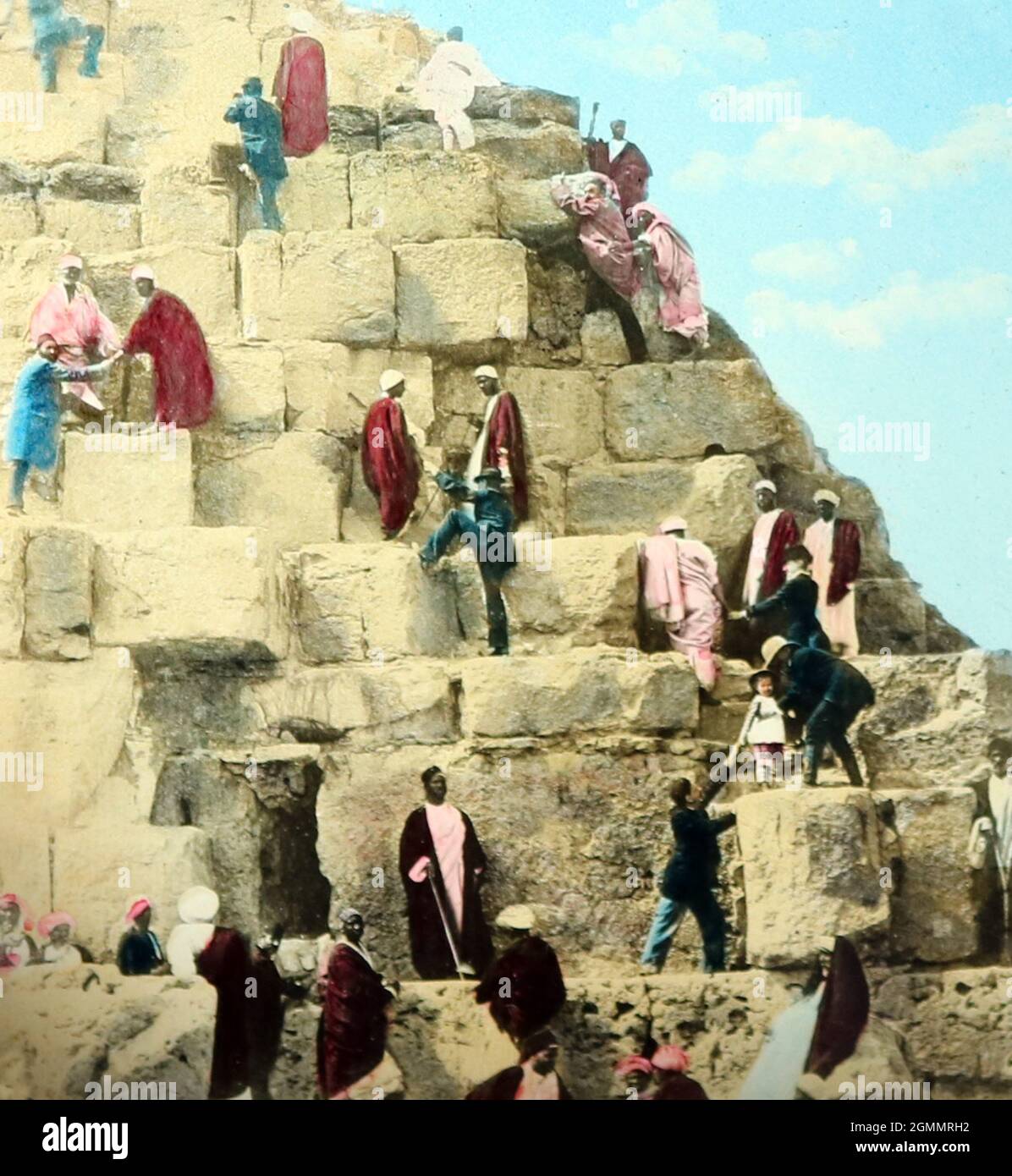 Tourists climbing the Great Pyramid, Victorian period Stock Photo - Alamy