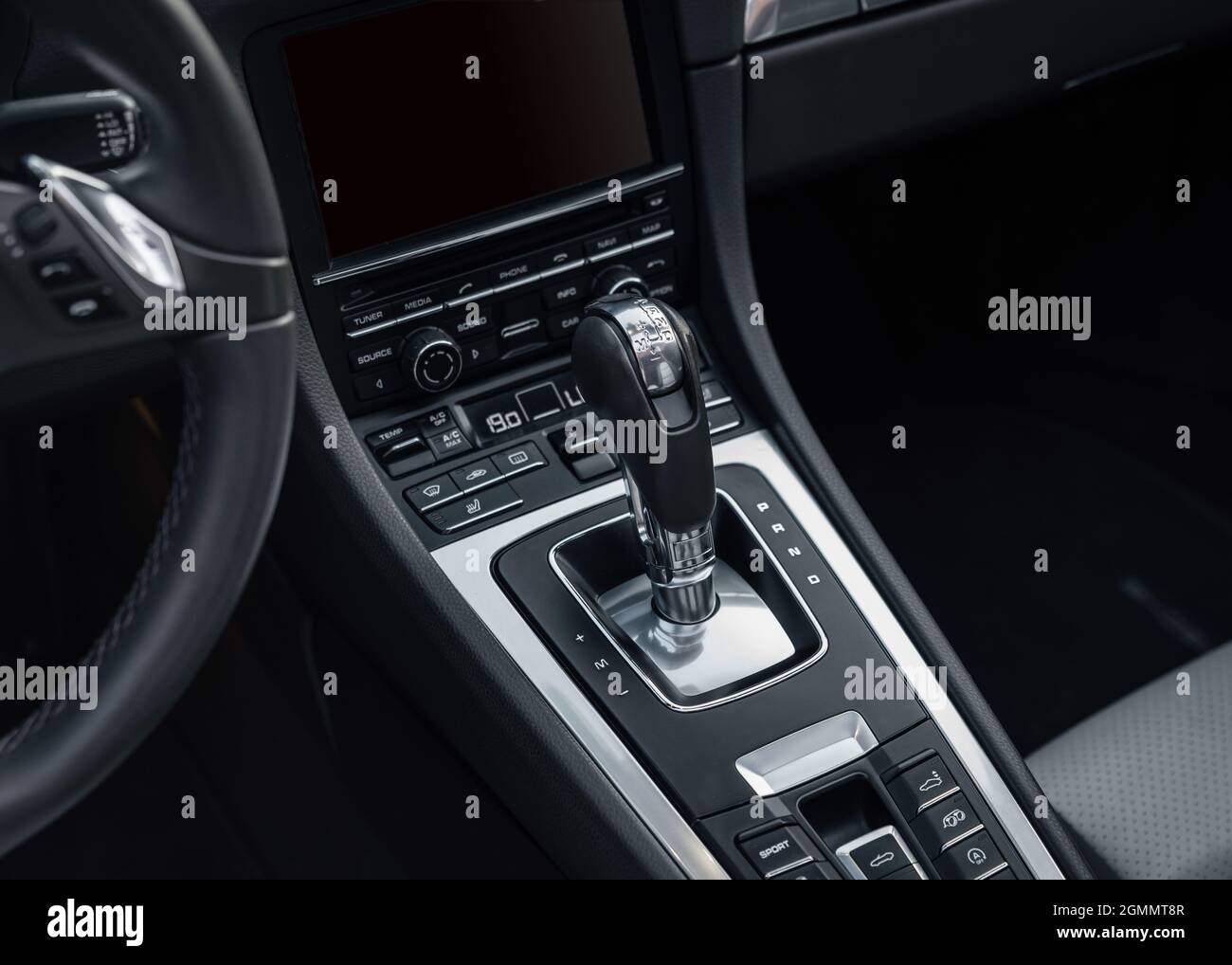Automatic gear parked inside modern vehicle sports car automobile ...