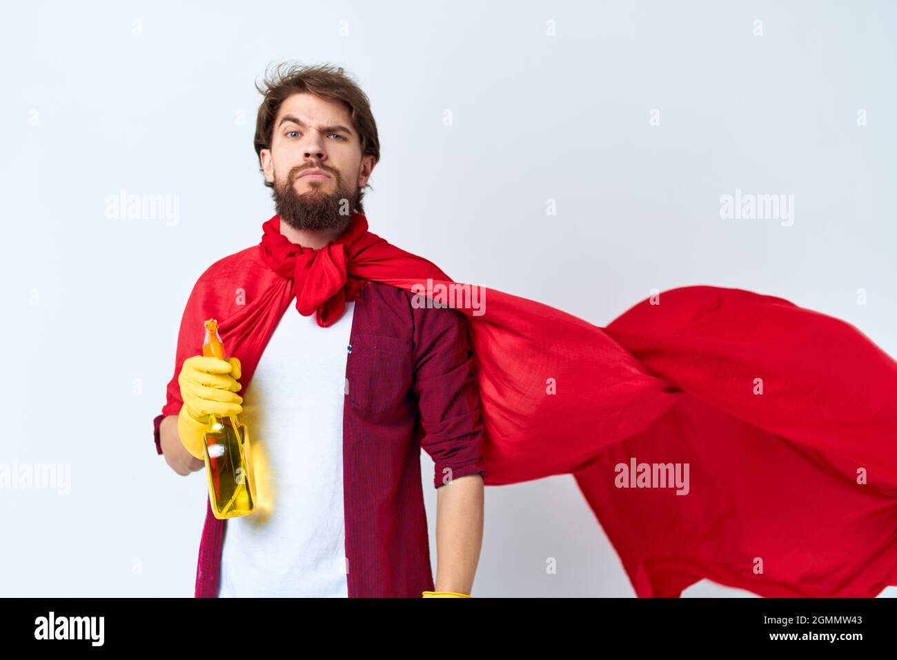 A man sitting on the floor red cloak cleaning hygiene hygiene home care ...