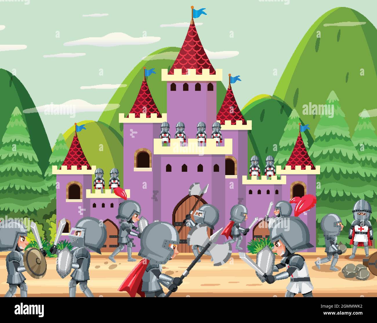 Medieval war cartoon scene illustration Stock Vector Image & Art - Alamy