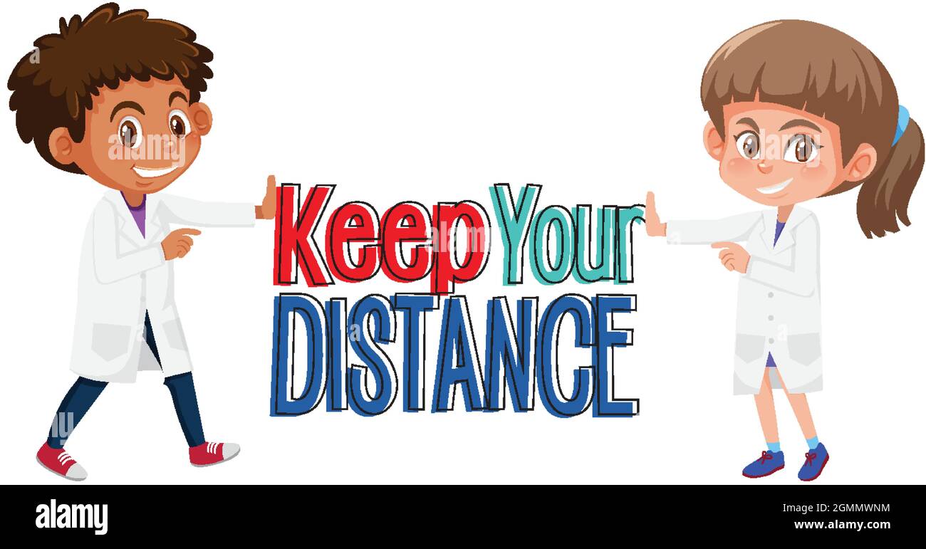 Keep your distance font with doctors cartoon character illustration ...