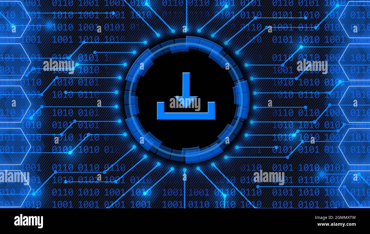 DOWNLOAD symbol - abstract background of 4-digit binary code behind information connecting lines ...