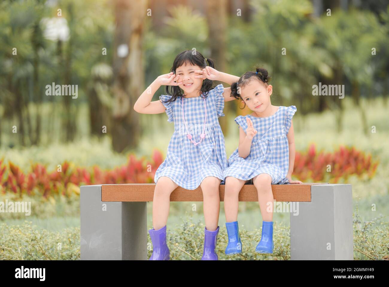 Asian kid girl happy in the park garden tree background, Beautiful ...