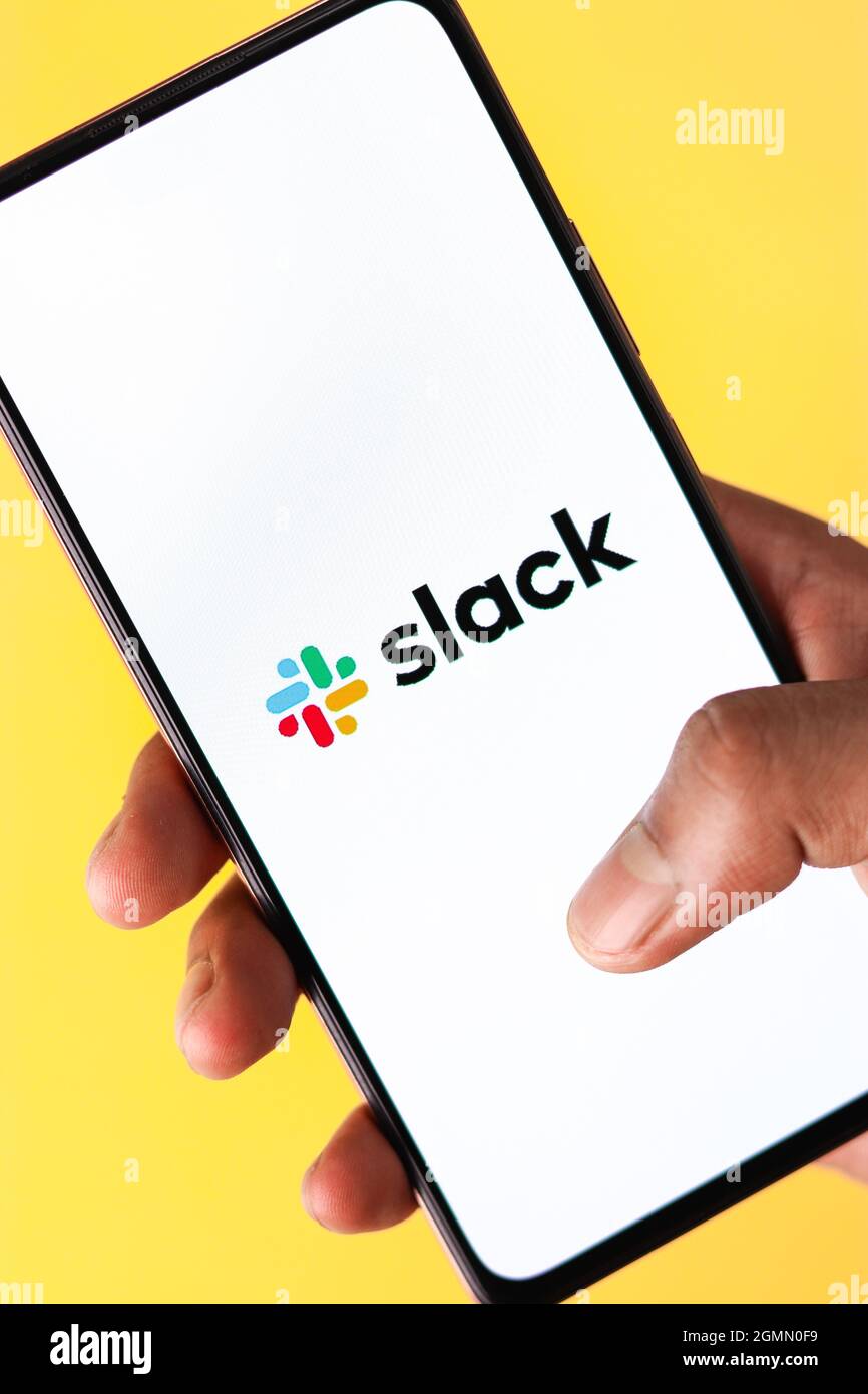 Assam, india - September 18, 2020 : Slack logo on phone screen stock ...