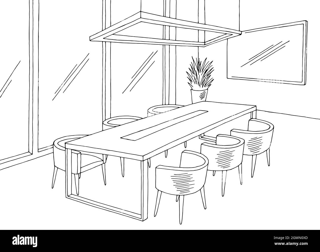 Conference room office meeting graphic black white interior sketch ...