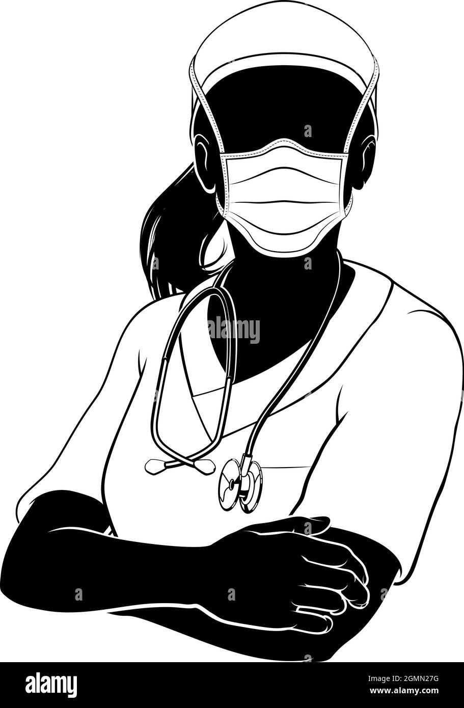 Doctor Nurse Woman PPE Mask Scrubs Silhouette Stock Vector Image & Art ...