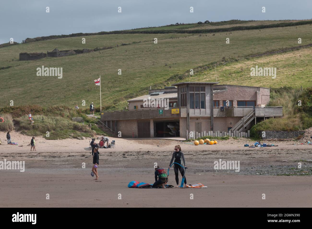 A view of the exterior of the RNLI lifeguards station building on ...