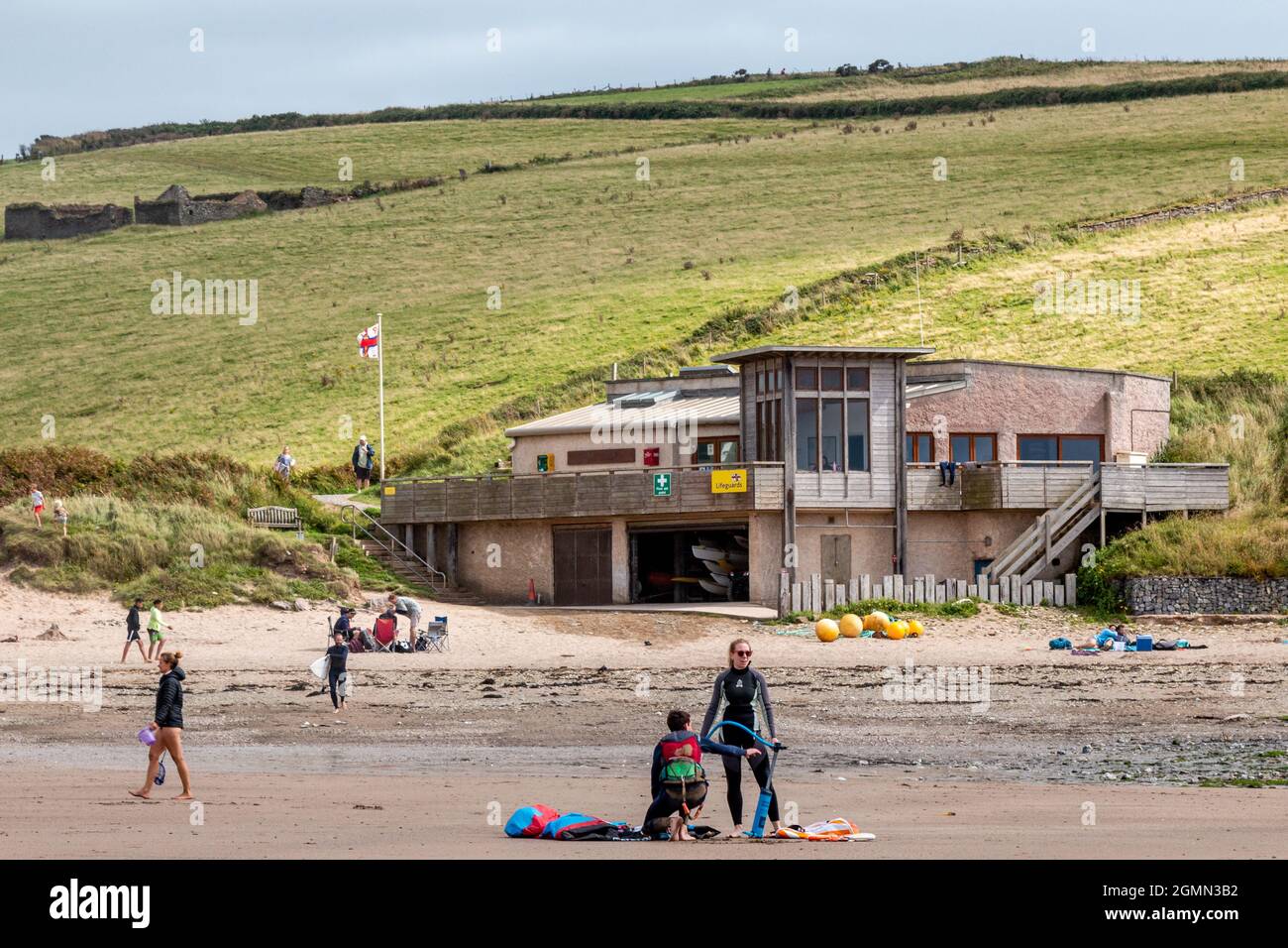A view of the exterior of the RNLI lifeguards station building on ...