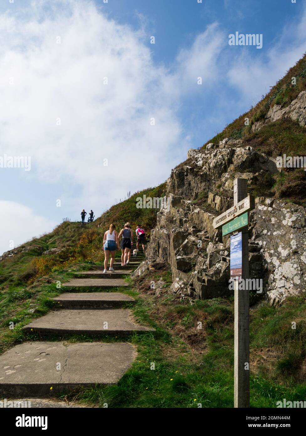 Group of walkers on the start of the Southern Uplands Way an iconic ...