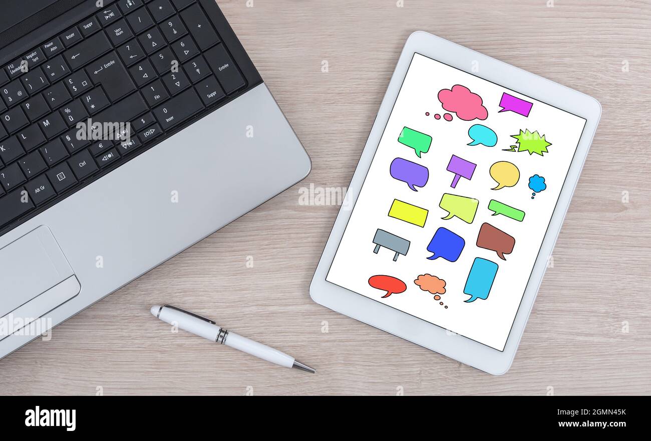 Communication concept shown on a digital tablet Stock Photo - Alamy