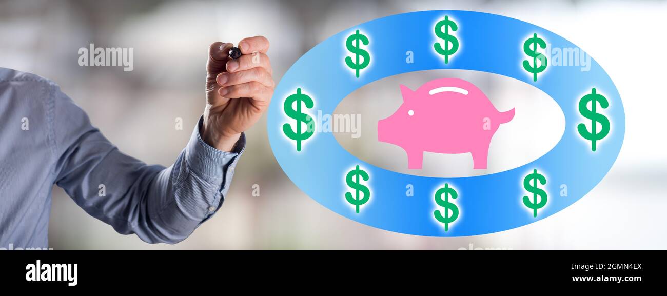 Man drawing a saving money concept Stock Photo - Alamy