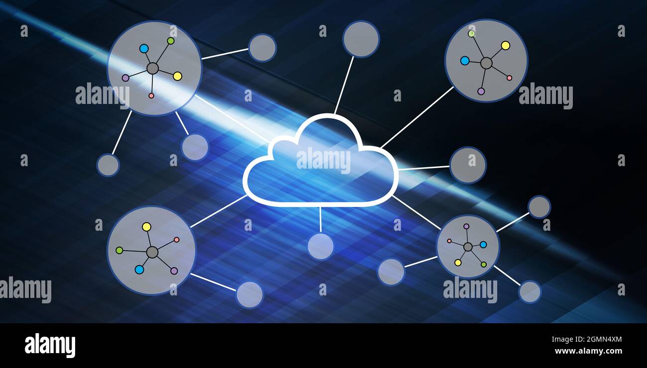 Illustration of a cloud networking concept Stock Photo - Alamy