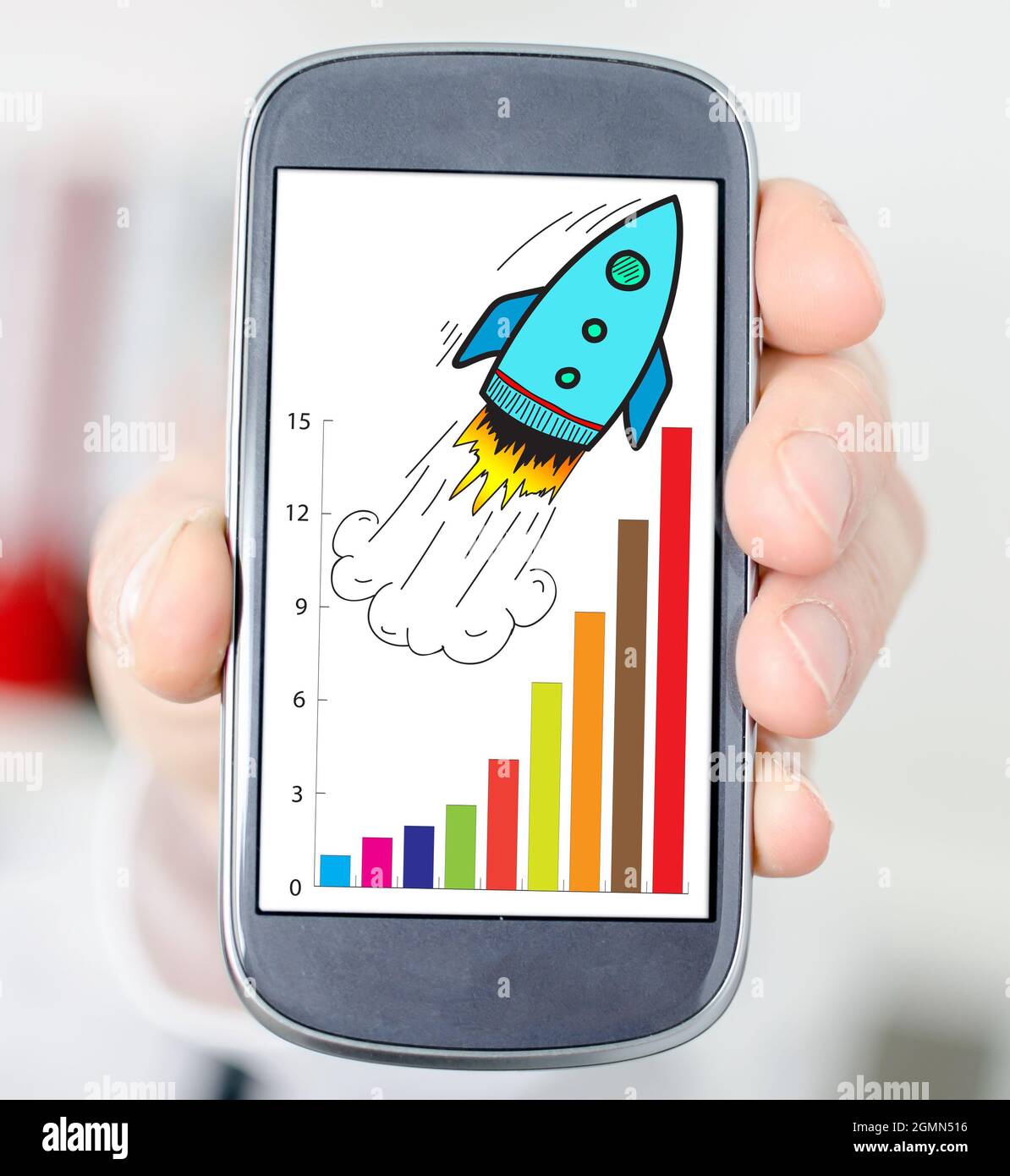 Hand holding a smartphone with business success concept Stock Photo - Alamy