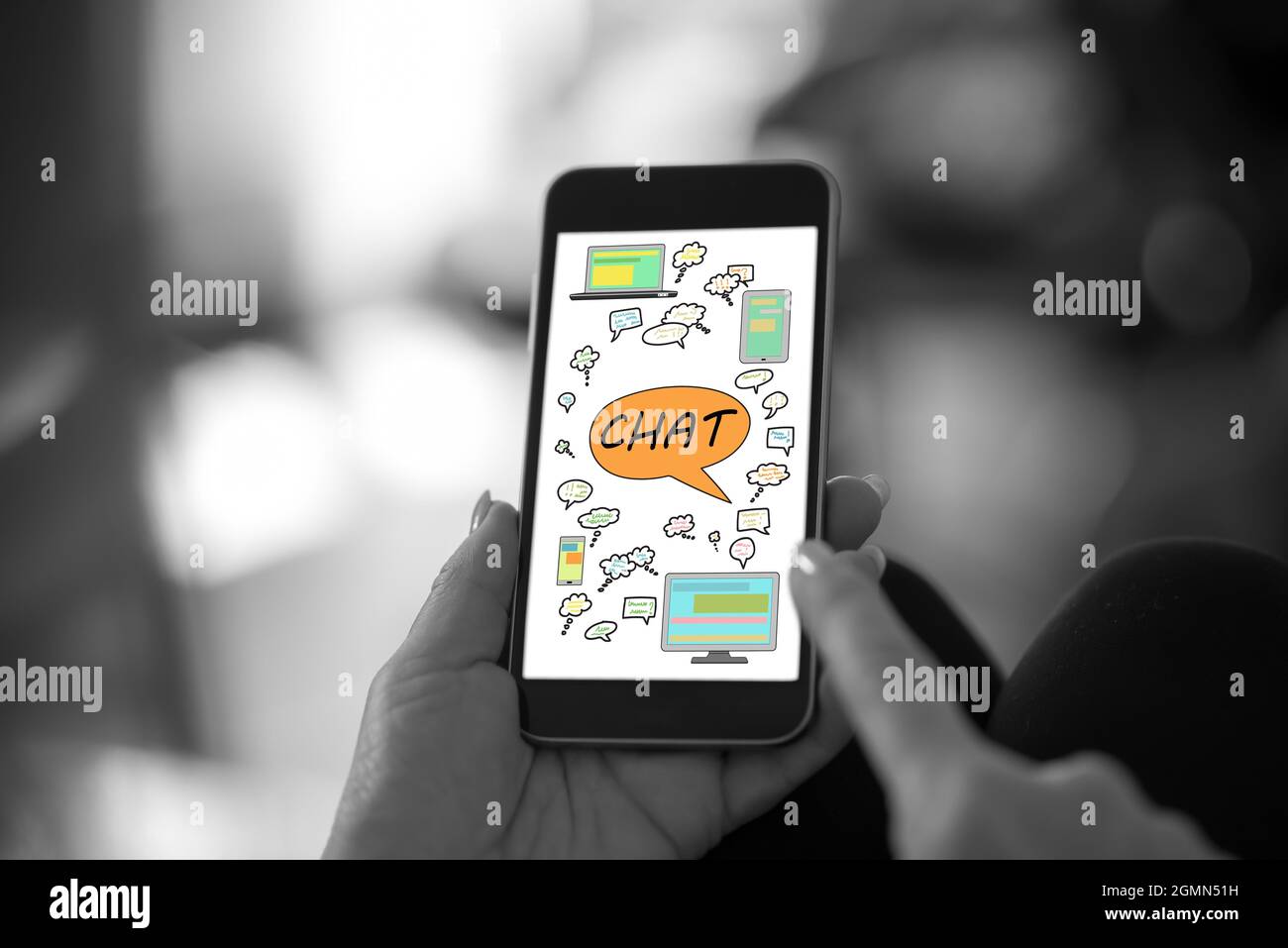 Hand holding a smartphone with chat concept Stock Photo - Alamy