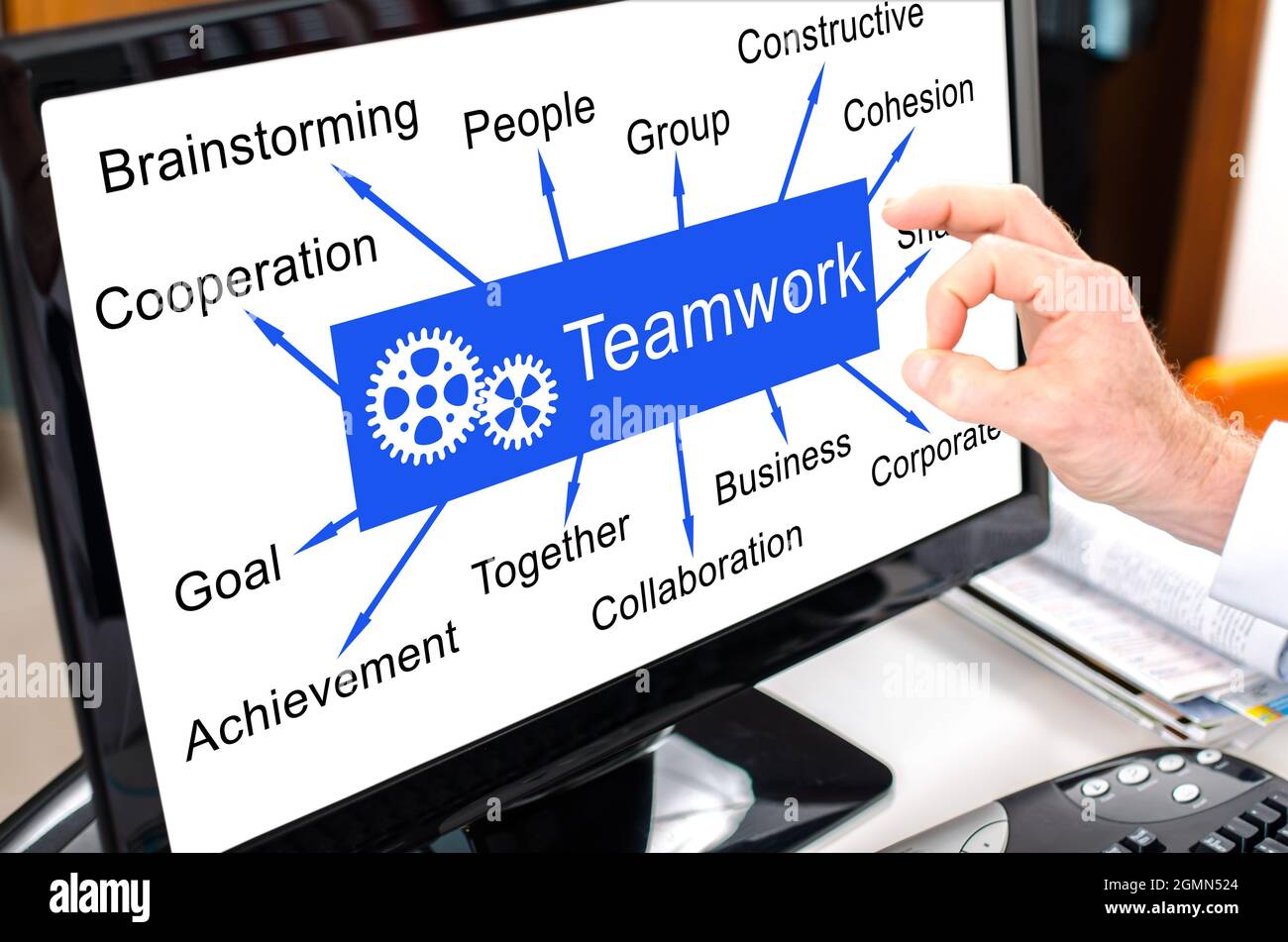 Teamwork concept shown on a computer screen Stock Photo - Alamy