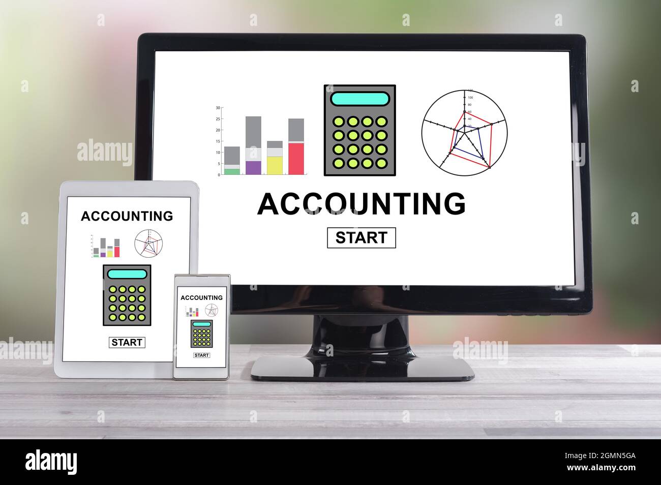 Accounting concept shown on different information technology devices ...