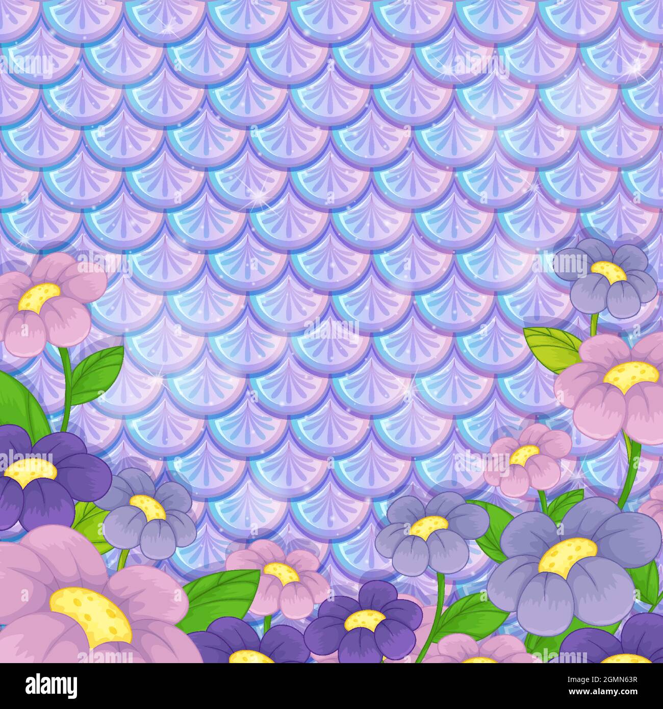 Purple pastel scales pattern with many flowers illustration Stock ...