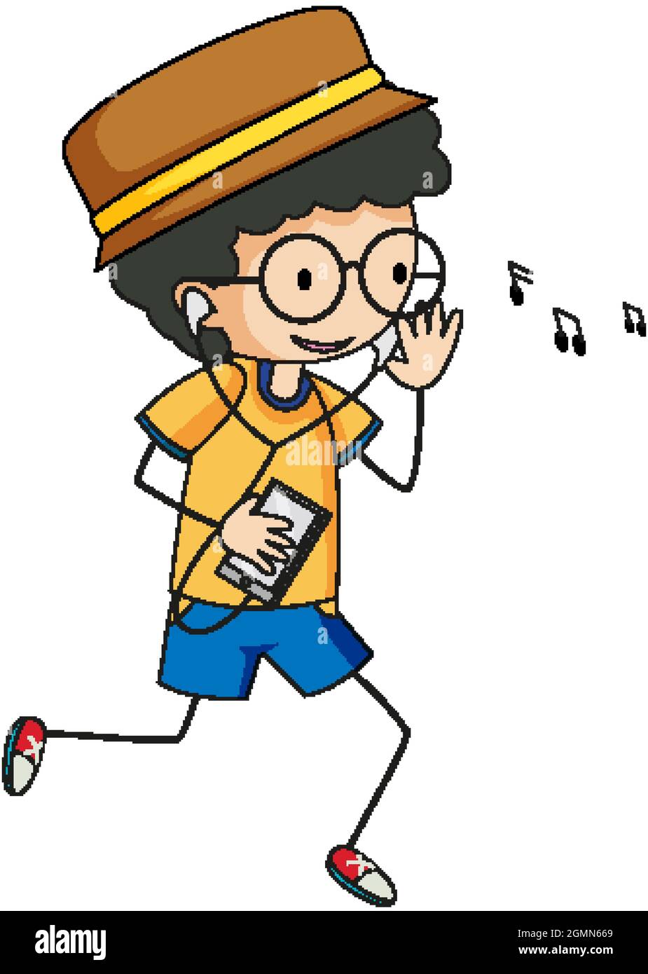 Cute boy listening music doodle cartoon character isolated illustration ...