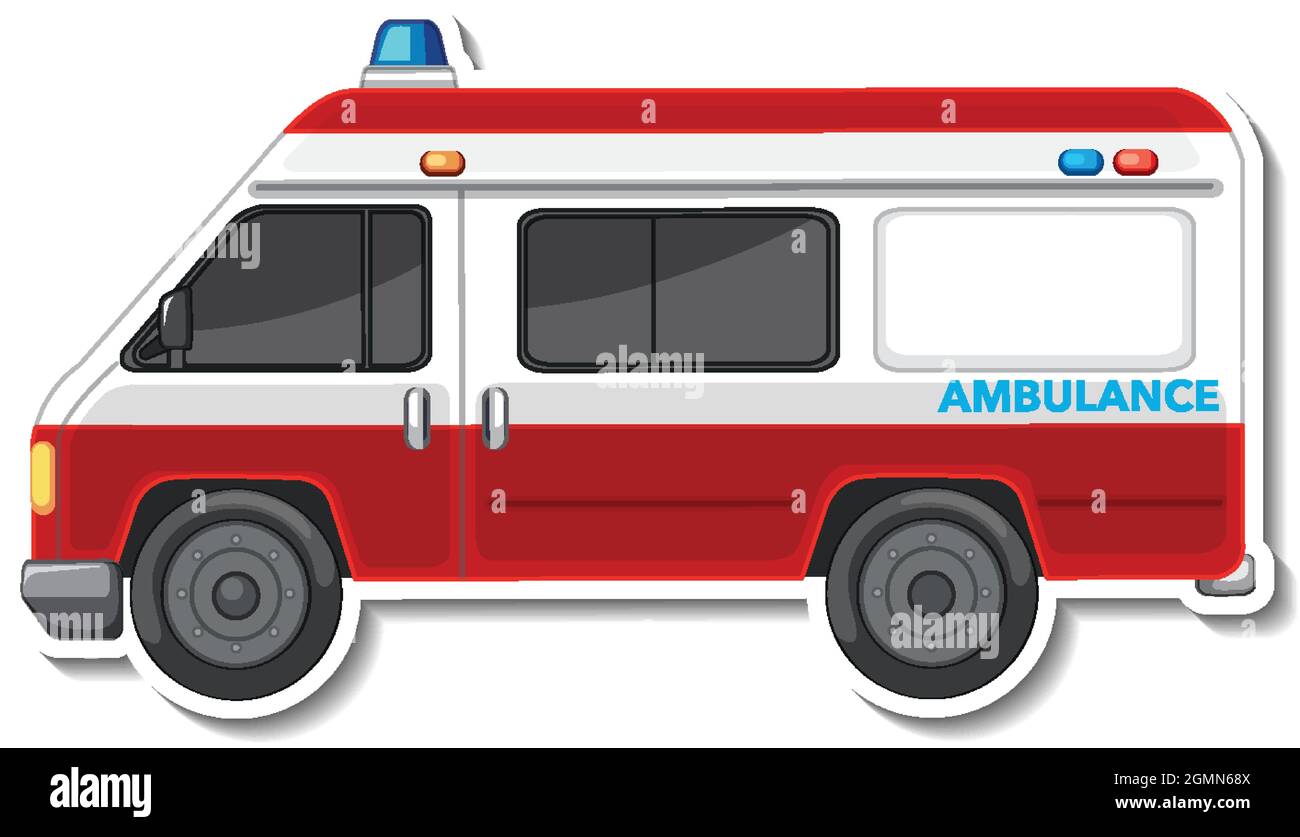 Sticker design with side view of ambulance car isolated illustration ...