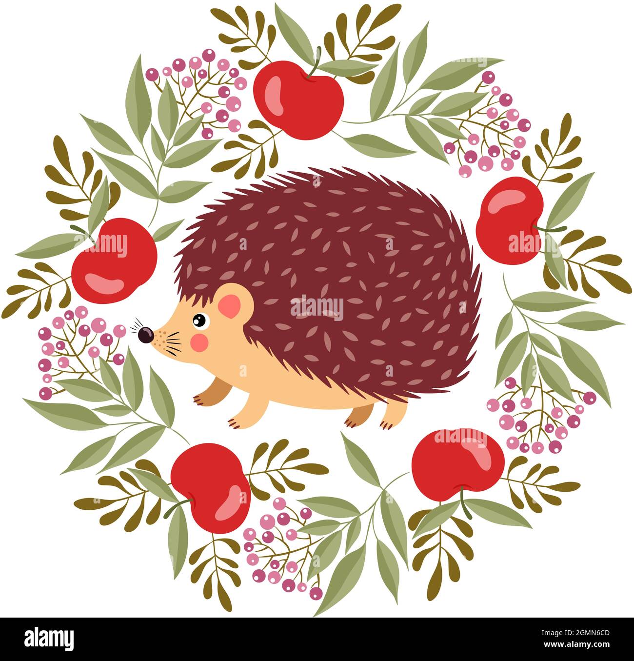 Cute hedgehog in a spring circle frame made with apples Stock Photo - Alamy
