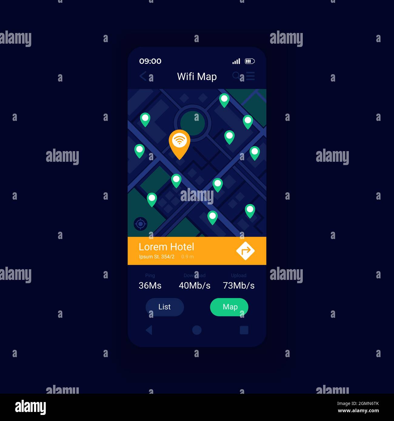 WiFi hotspot location map app smartphone interface vector template ...