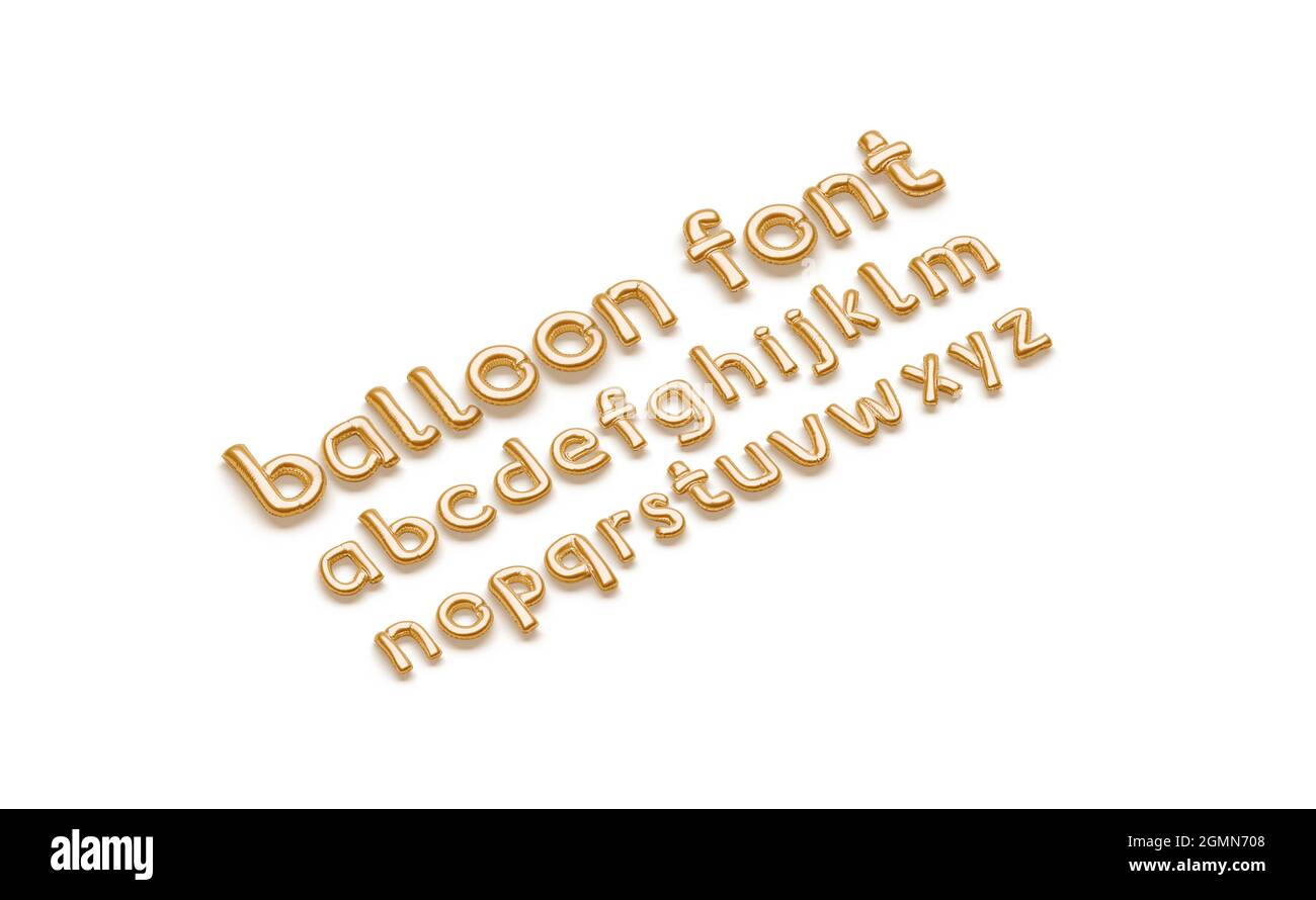 Inflated gold balloon font with lowercase alphabet, side view Stock ...