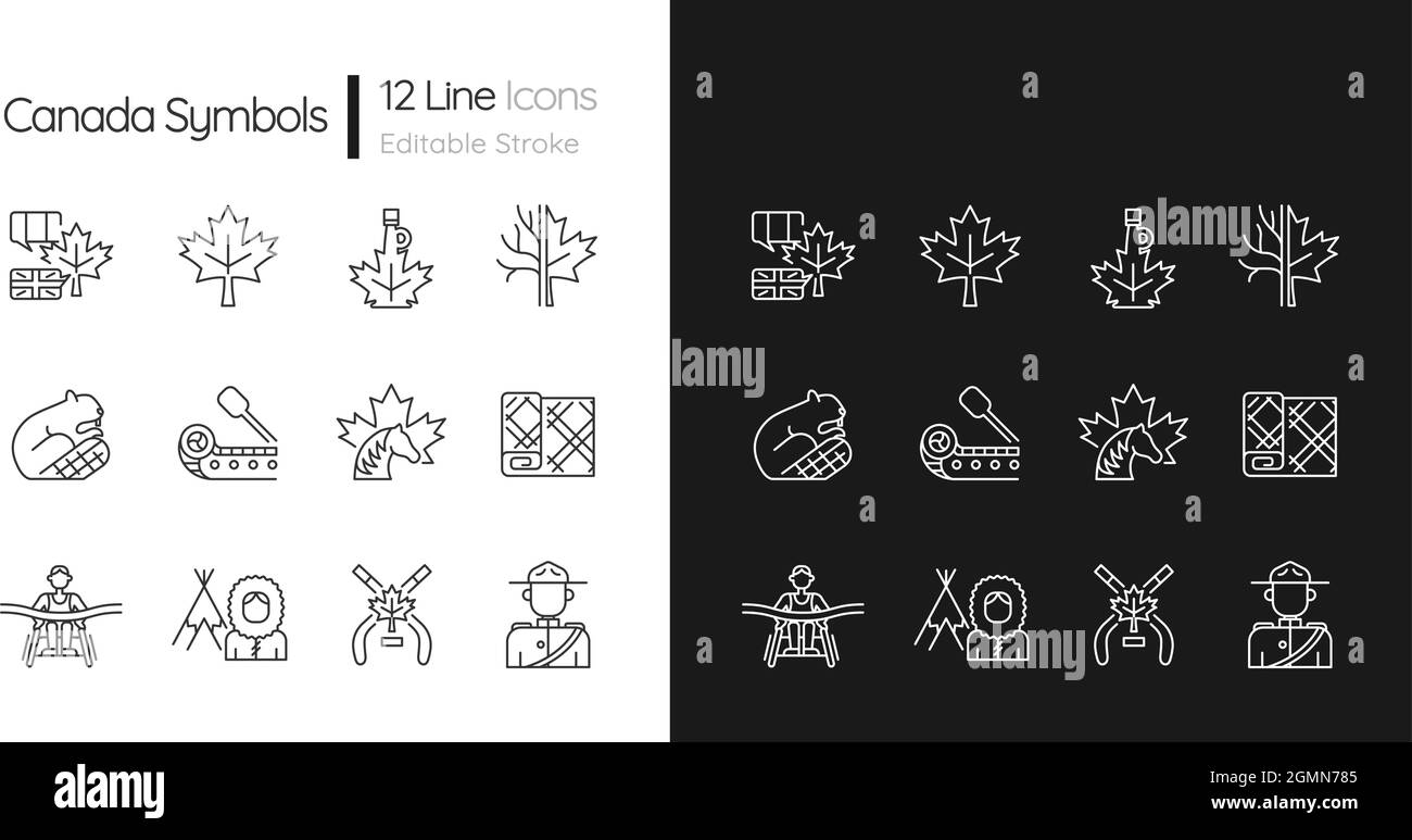 Canadian symbols linear icons set for dark and light modes set Stock ...