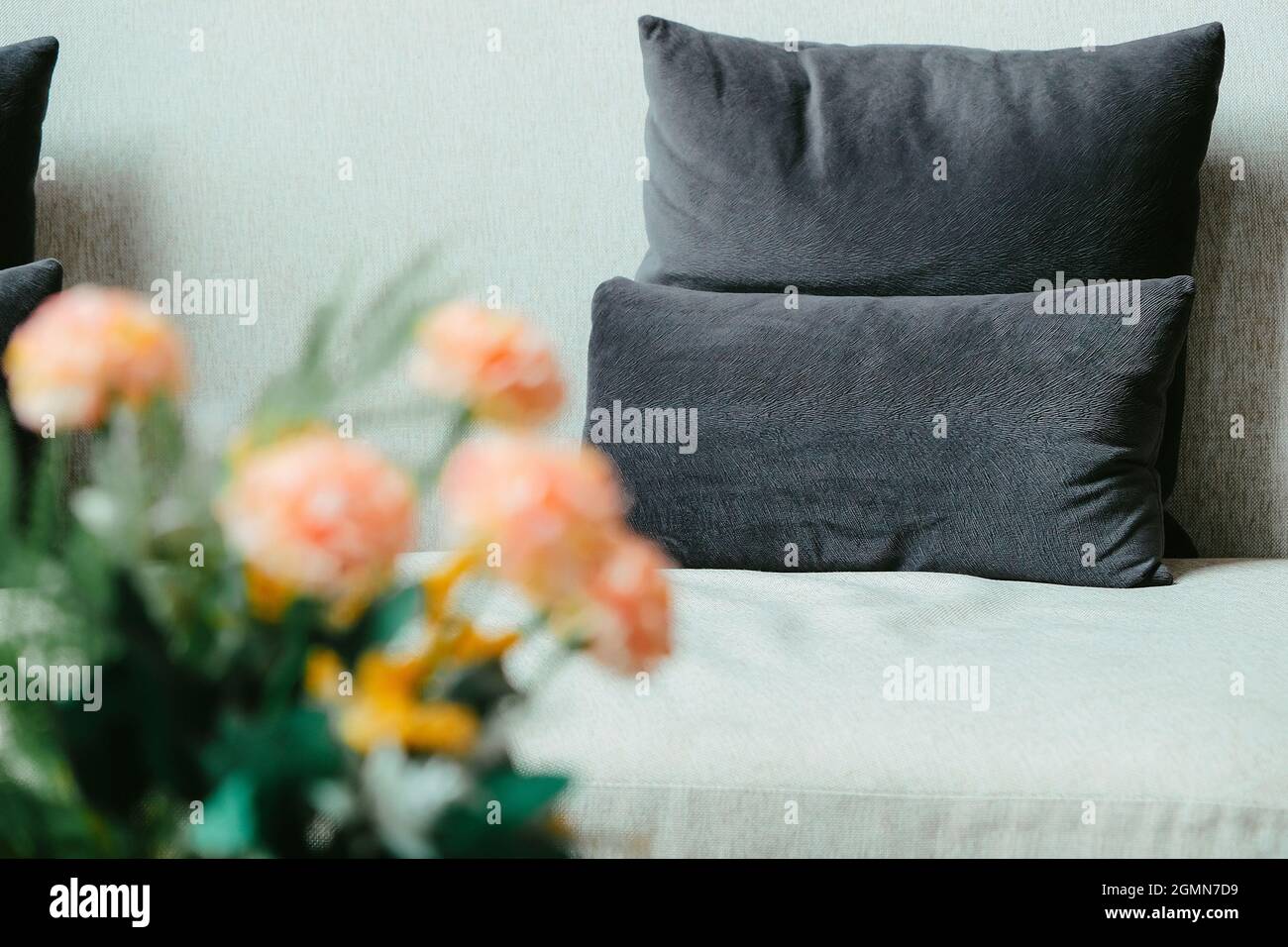 Detail image of cushion on sofa, modern living room Stock Photo - Alamy