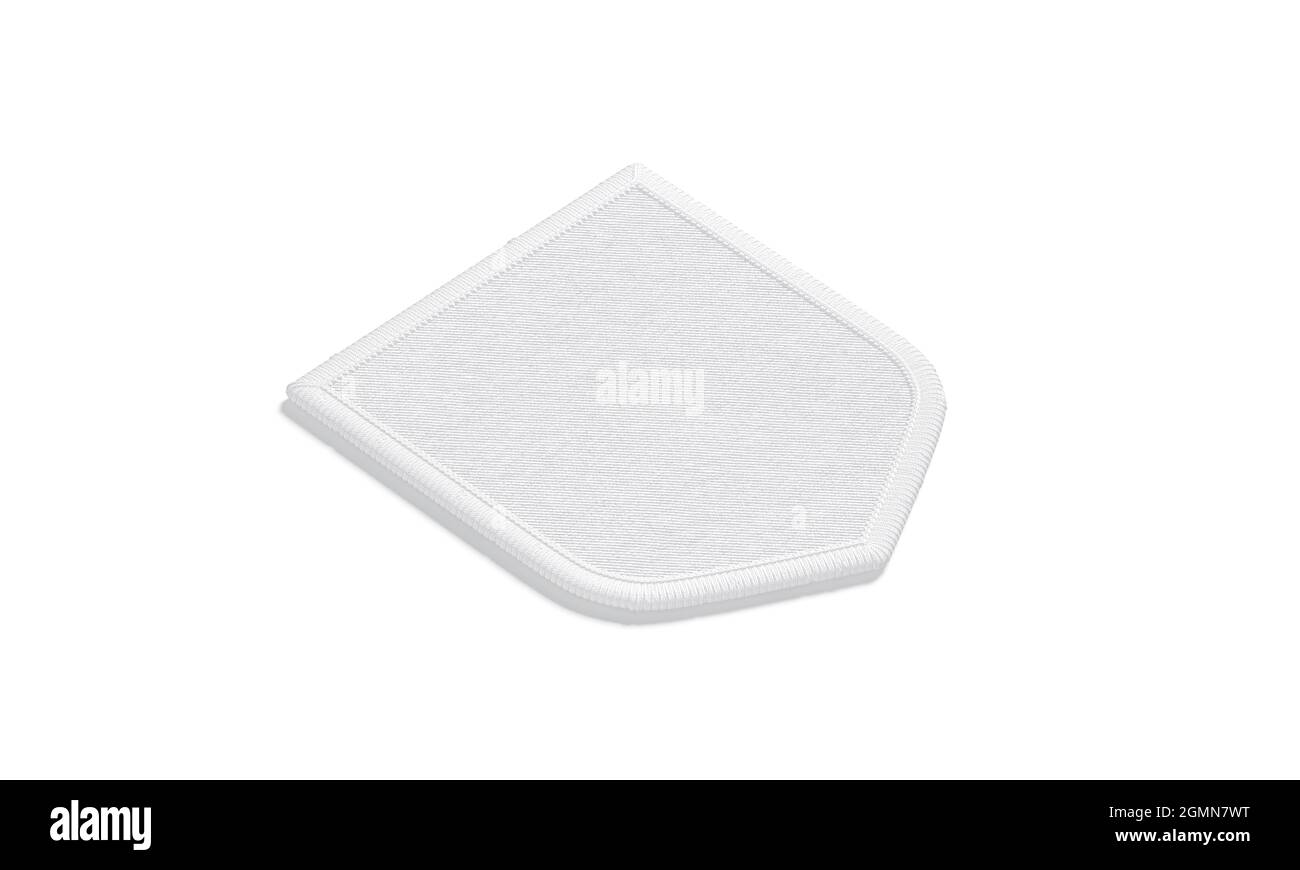 Blank white shield embroidered patch mockup lying, side view Stock ...