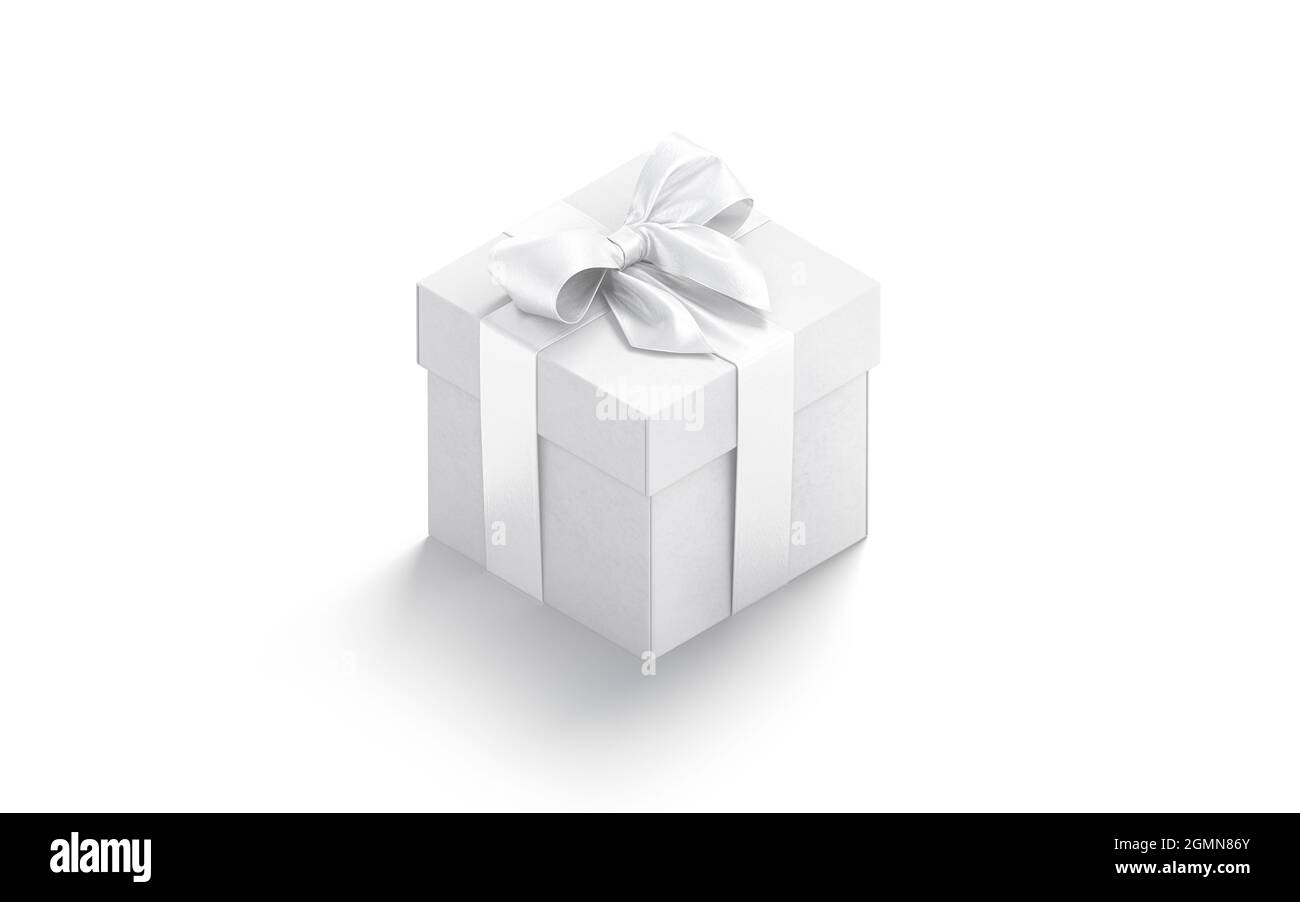Blank white square gift box with ribbon bow mockup, isolated Stock ...