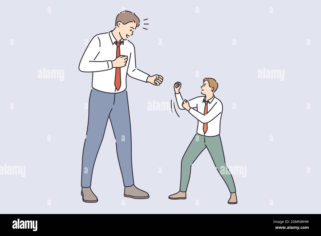 Business rivalry and contest concept. Big and little businessmen ...