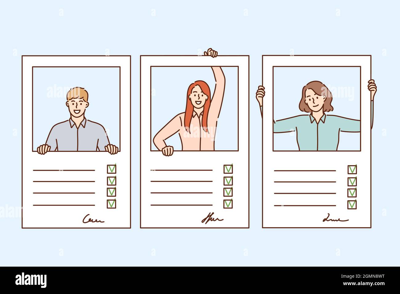 Resume, questionnaire and fulfilling forms concept. Profiles of young ...