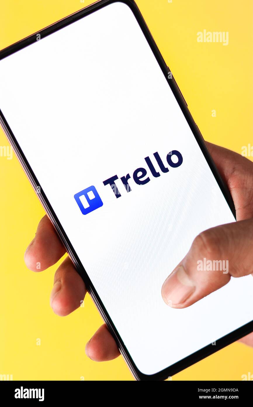 Assam, india - April 19, 2021 : Trello logo on phone screen stock image ...