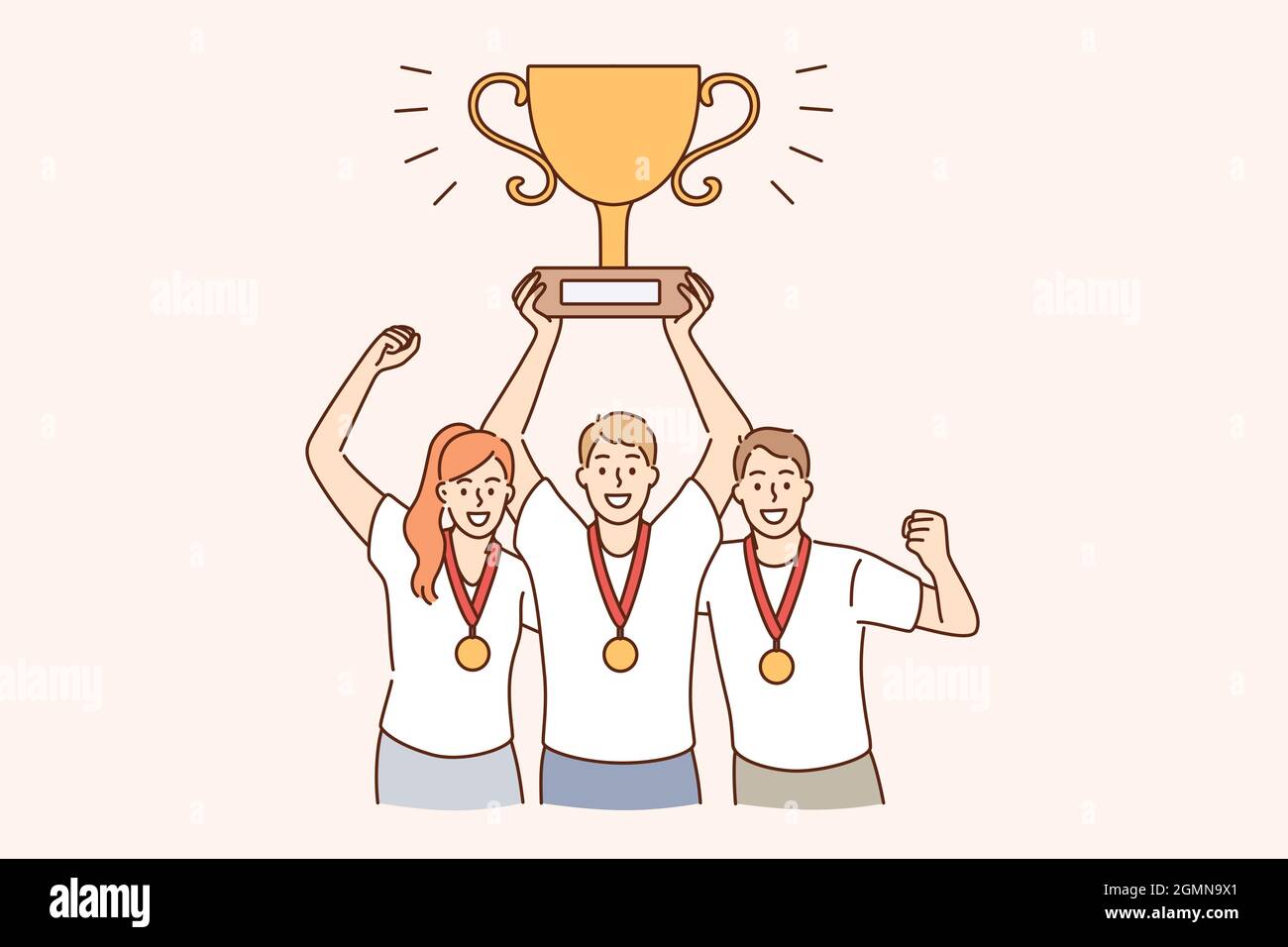 Teamwork, success, collaboration and winning concept. Group of young ...