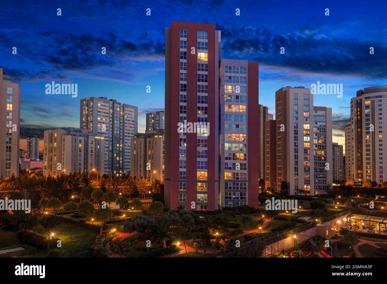 Apartments at night Stock Photo - Alamy