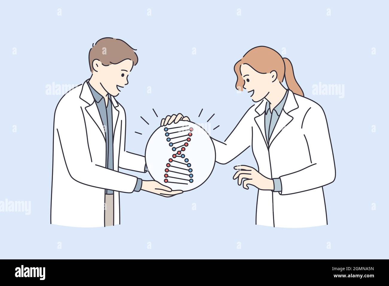 Genetic research and dna tests concept. Young man and woman doctors ...